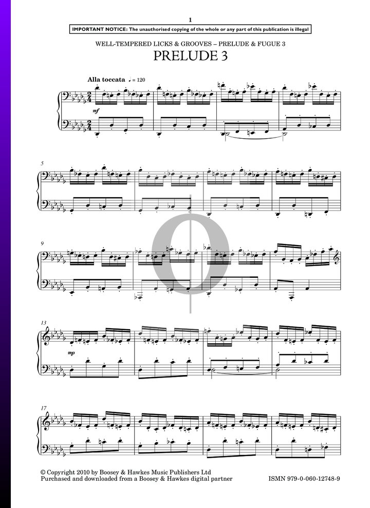 Prelude and Fugue 3 in D-flat Major (Michelle Gorrell) Piano Sheet ...