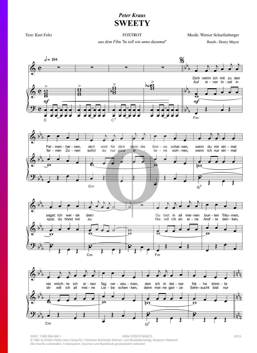 Sweety (Peter Kraus) Piano Sheet Music - OKTAV