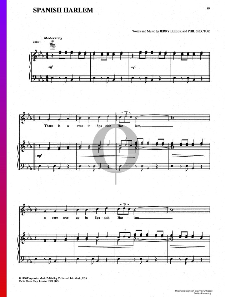 Spanish Harlem (Ben E. King) Piano Sheet Music - OKTAV