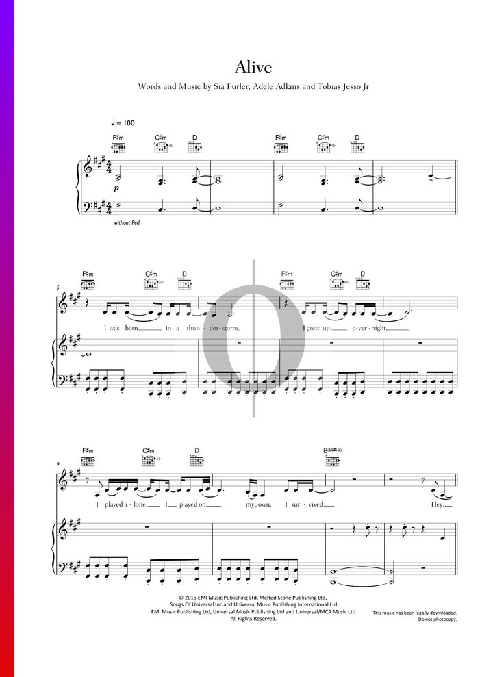 Alive (Sia) Piano Sheet Music - OKTAV