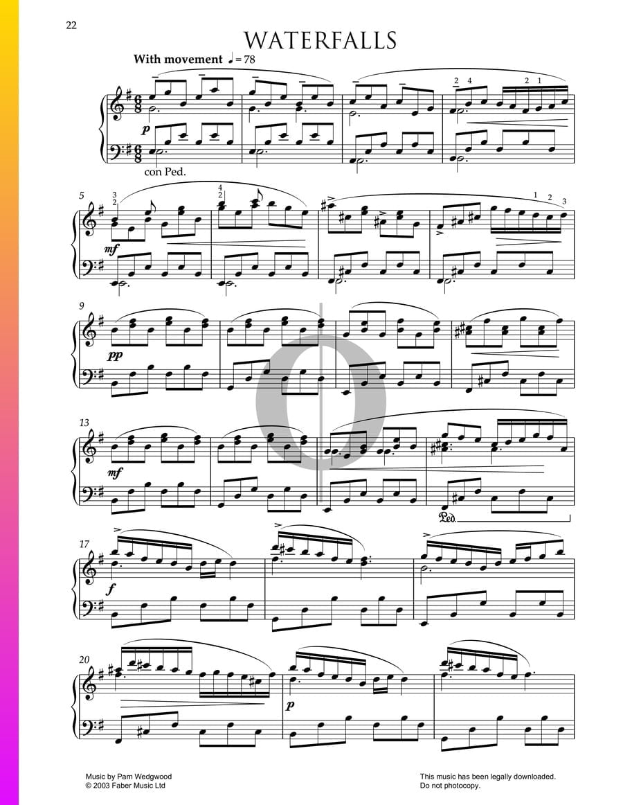 Waterfalls (Pam Wedgwood) Piano Sheet Music - OKTAV