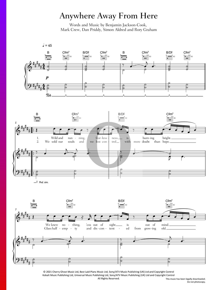 Anywhere Away From Here (Pink, Rag'n'Bone Man) Piano Sheet Music - OKTAV