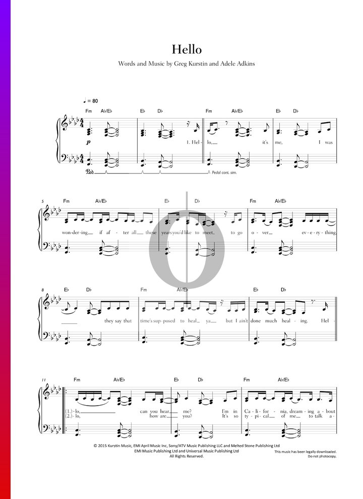 Hello » Adele - Partituras de piano - OKTAV