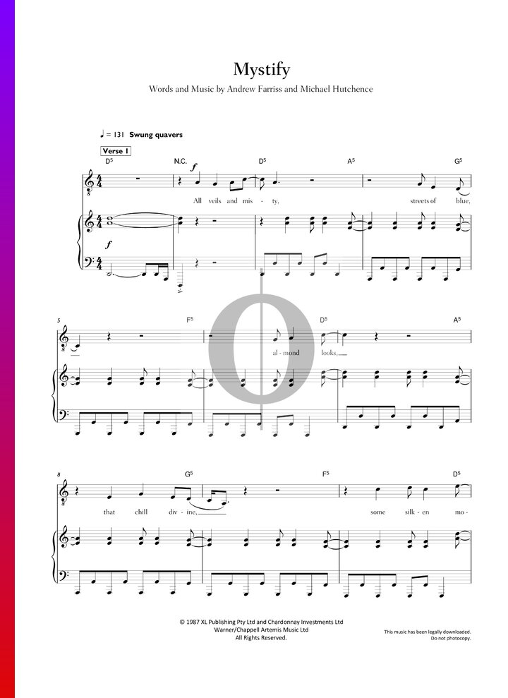 Mystify (INXS) Piano Sheet Music - OKTAV