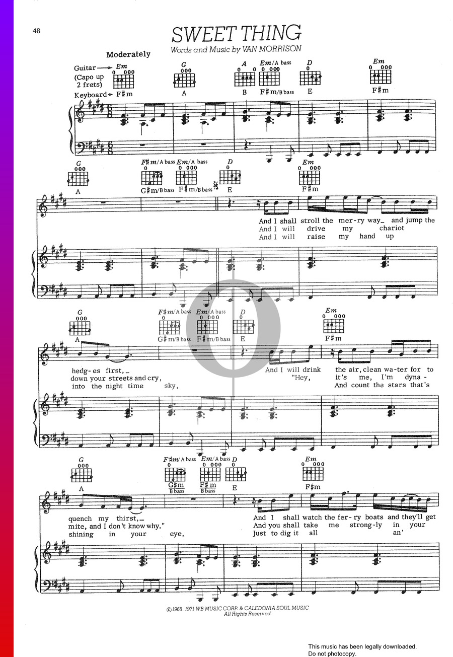 Sweet Thing (Van Morrison) Piano Sheet Music - OKTAV