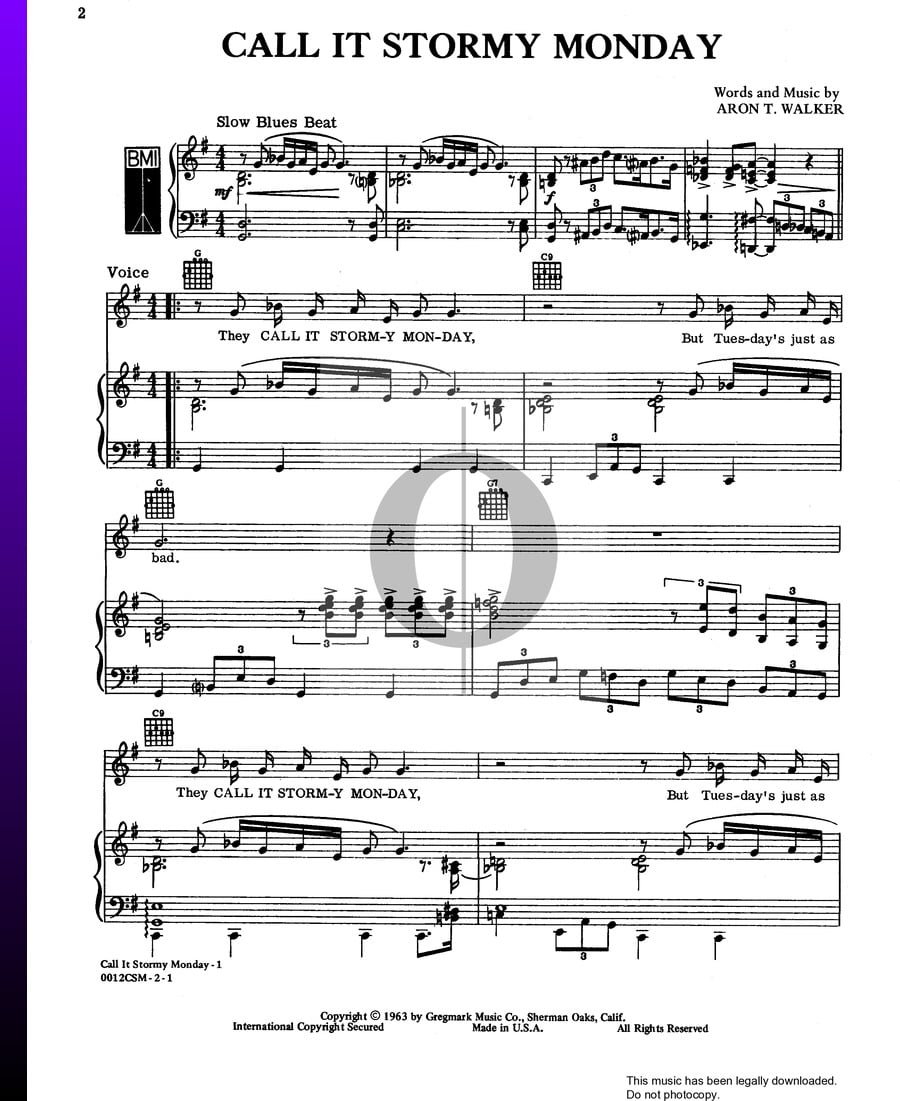 Call It Stormy Monday (T-Bone Walker) Piano Sheet Music - OKTAV