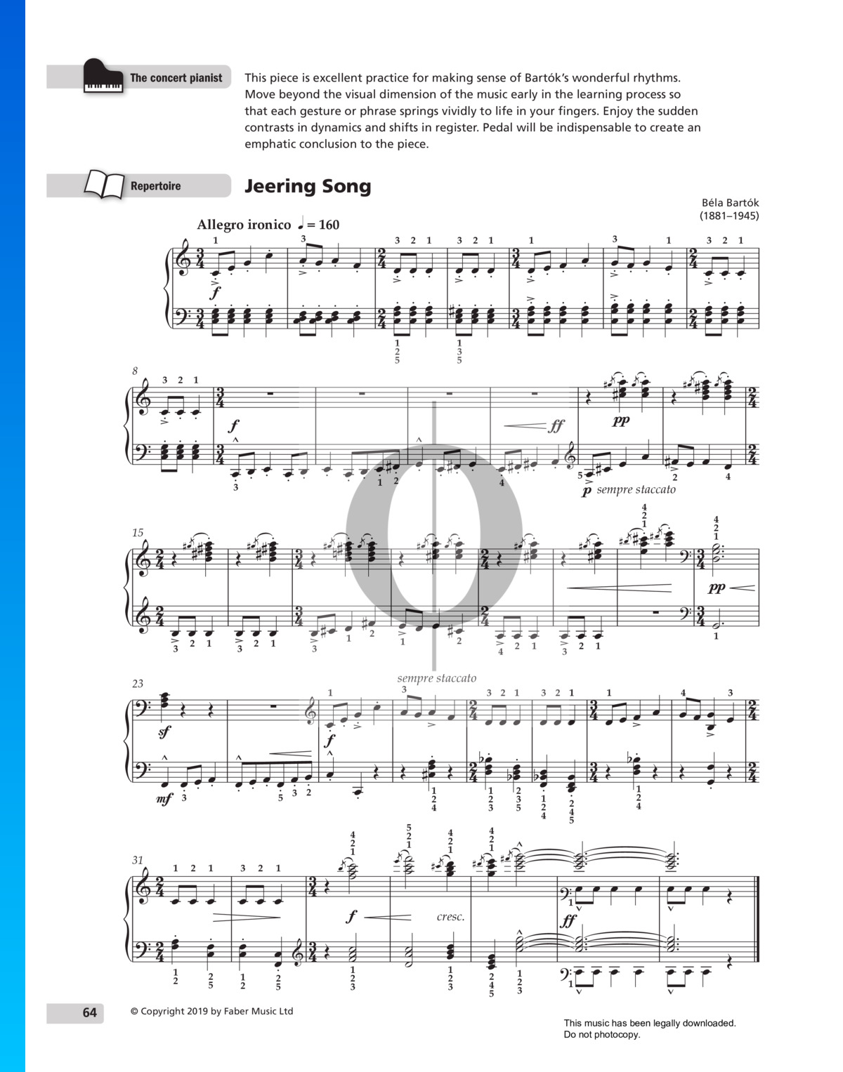 For Children, Sz. 42 Vol 1: No. 30 Jeering Song (Béla Bartók) Piano ...