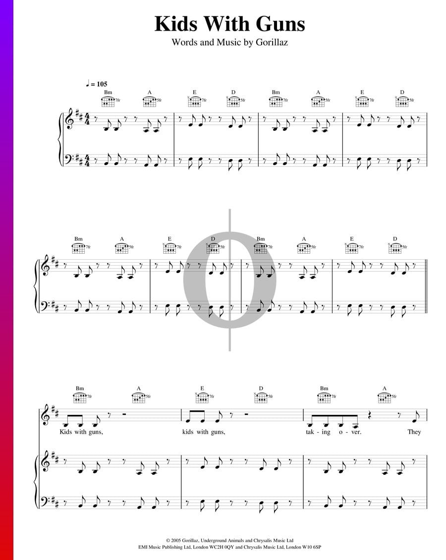 Kids With Guns (Gorillaz) Piano Sheet Music - OKTAV