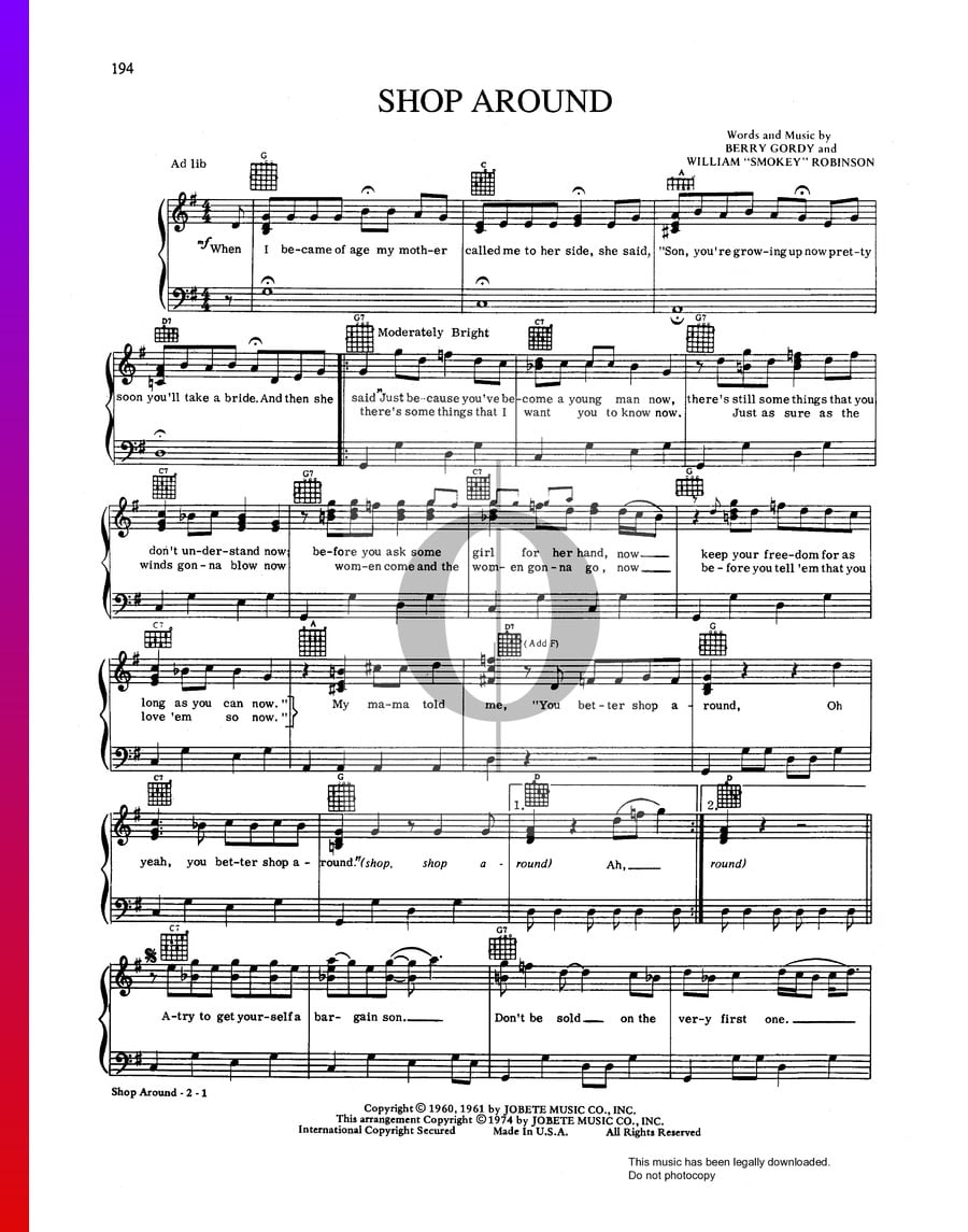 Shop Around (The Miracles) Piano Sheet Music - OKTAV