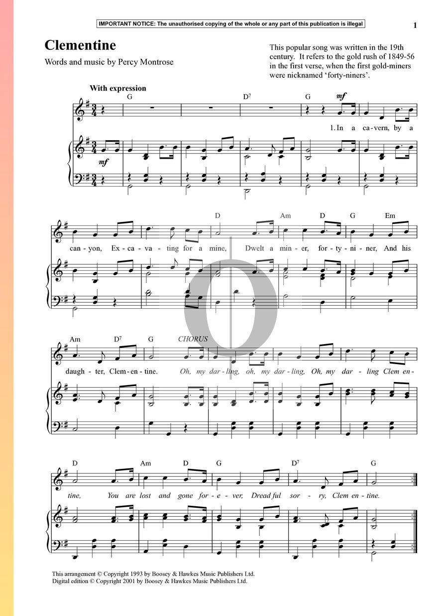 Clementine Sheet Music (Piano, Voice) - PDF Download & Streaming - OKTAV