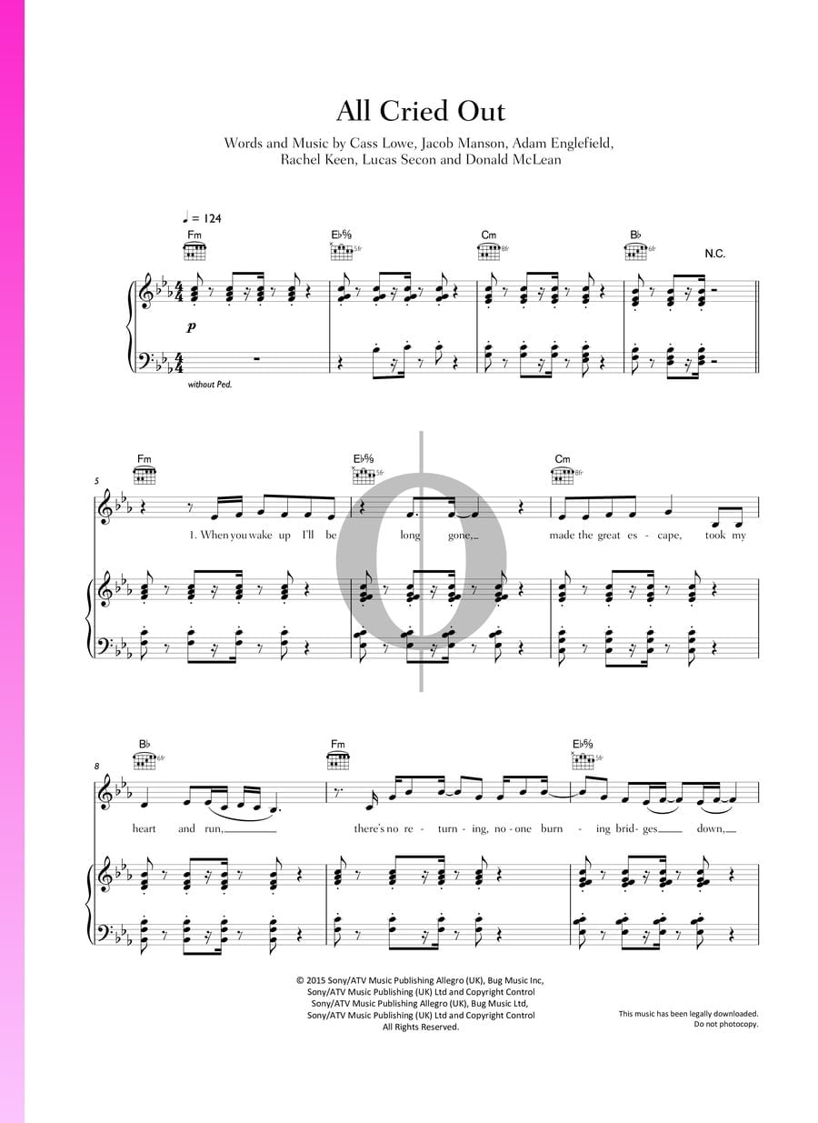 All Cried Out (Blonde, Alex Newell) Piano Sheet Music - OKTAV