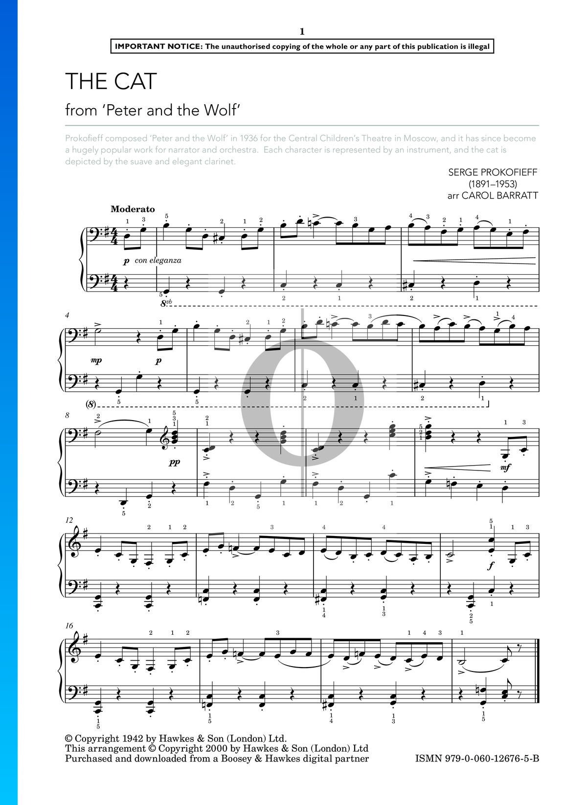 Peter and the Wolf, Op. 67: The Cat (Sergei Prokofiev) Piano Sheet ...