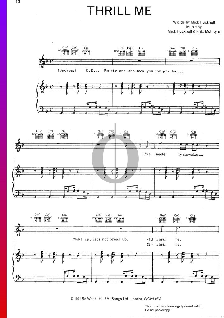 Thrill Me (Simply Red) Piano Sheet Music - OKTAV