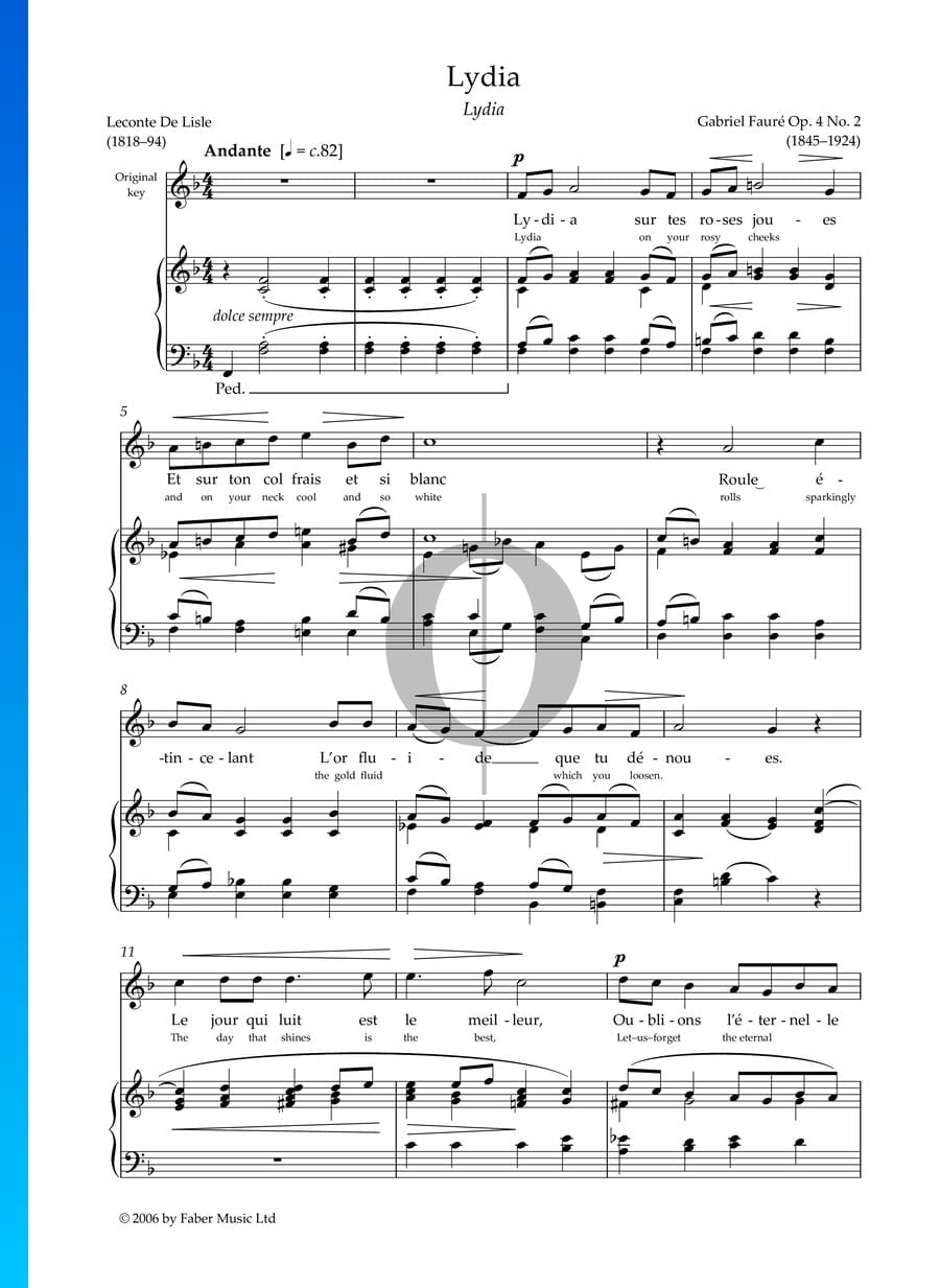 Lydia, Op. 4: No. 2 (Gabriel Fauré) Piano Sheet Music - OKTAV
