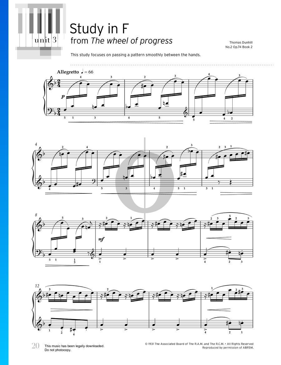 Study in F Major, Op. 74 No. 2 » Thomas Dunhill - Partituras de piano ...