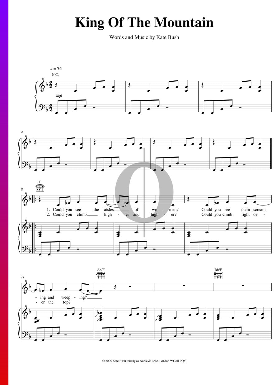 King Of The Mountain (Kate Bush) Piano Sheet Music - OKTAV