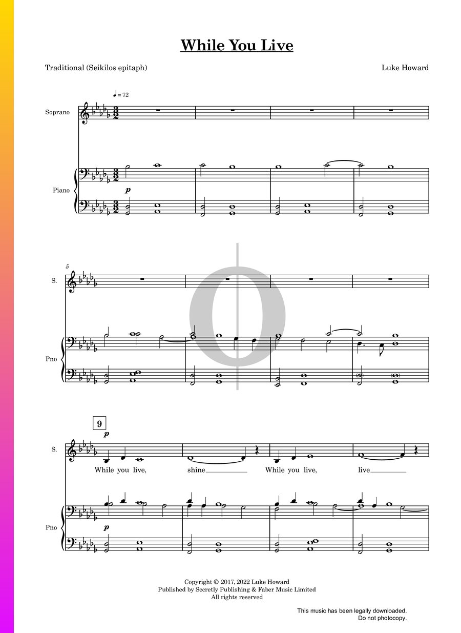 While You Live (Hera Hyesang Park) Piano Sheet Music - OKTAV