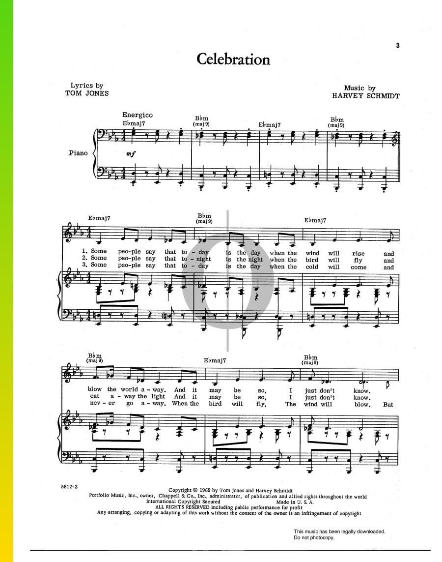 Celebration (Harvey Schmidt) Piano Sheet Music - OKTAV