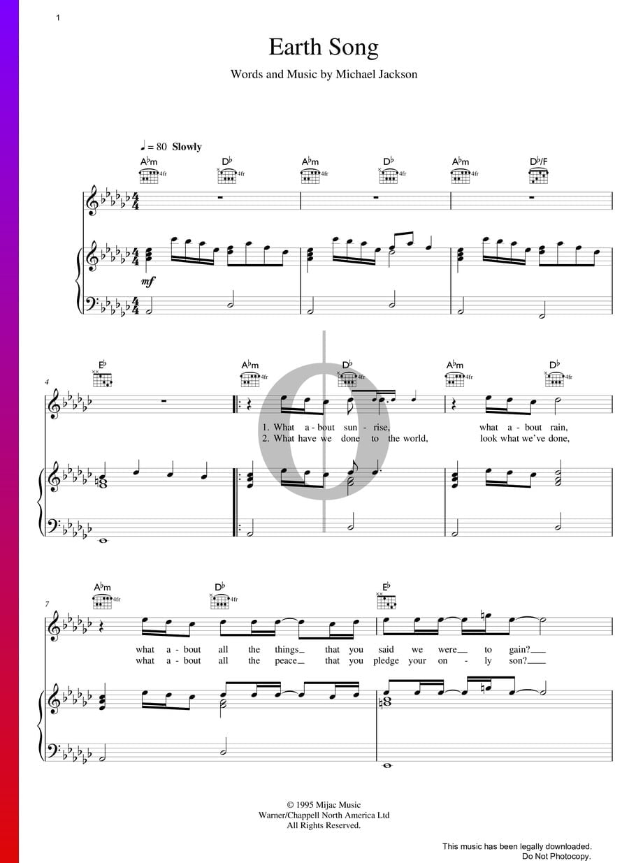 Earth Song (Michael Jackson) Piano Sheet Music - OKTAV