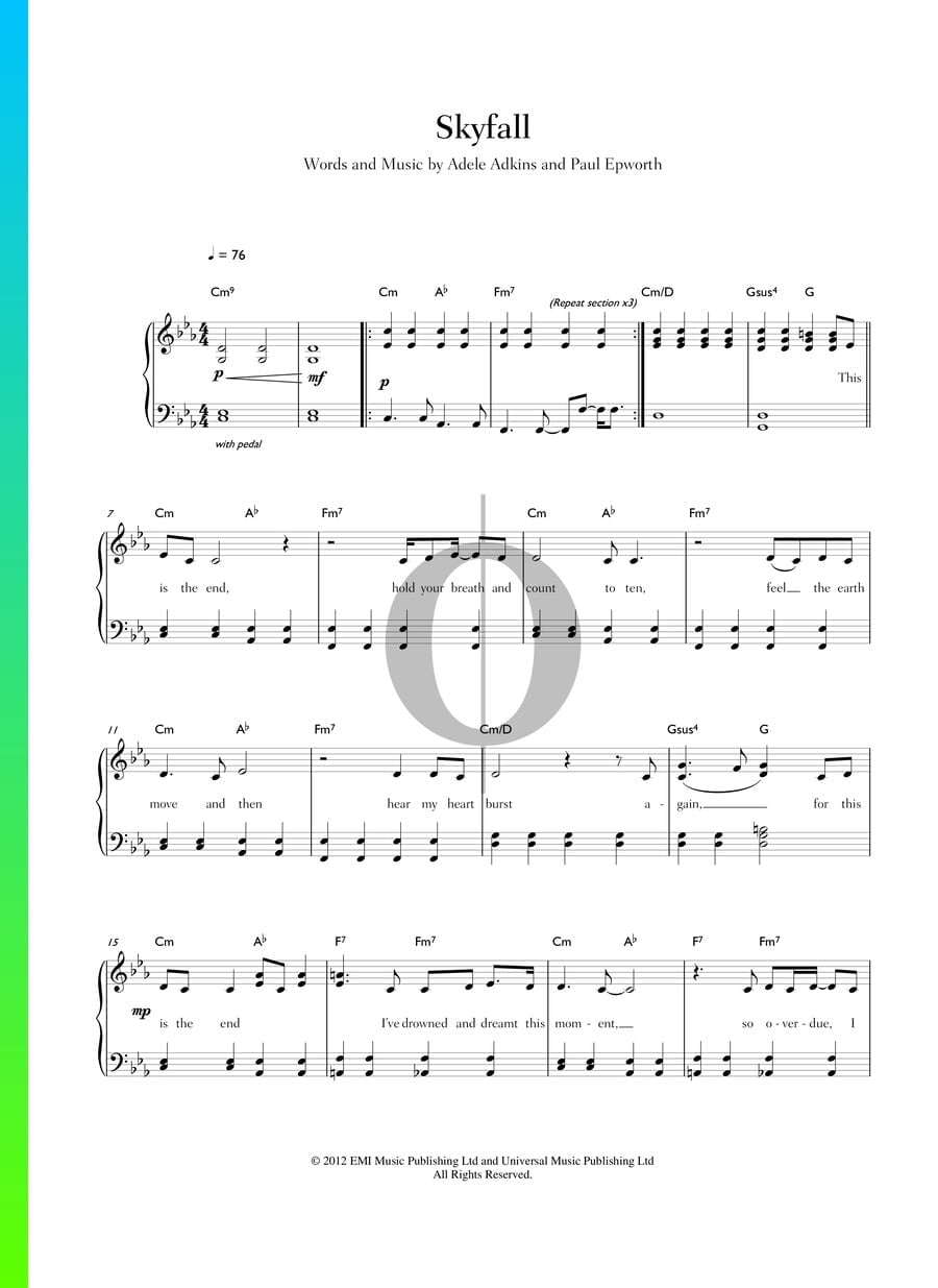 Skyfall Piano Sheet Music from James Bond 007: Skyfall by Adele - OKTAV