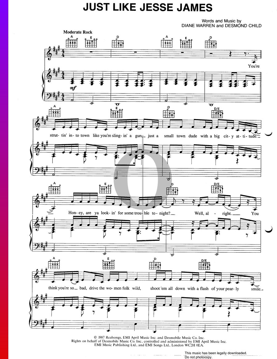 Just Like Jesse James (Cher) Piano Sheet Music - OKTAV