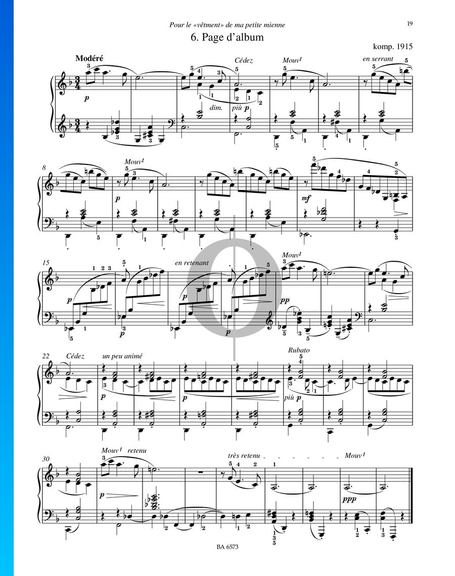 Page d’album (Claude Debussy) Piano Sheet Music - OKTAV