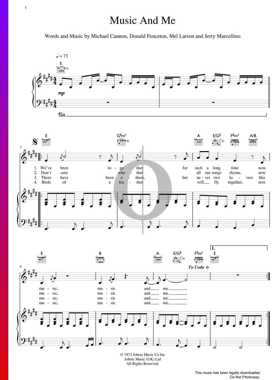 Music And Me (Michael Jackson) Piano Sheet Music - OKTAV