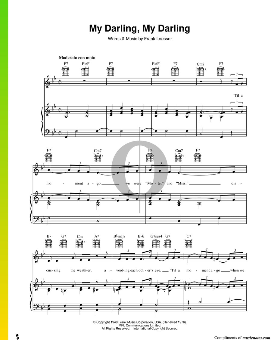 My Darling, My Darling (Frank Loesser) Piano Sheet Music - OKTAV