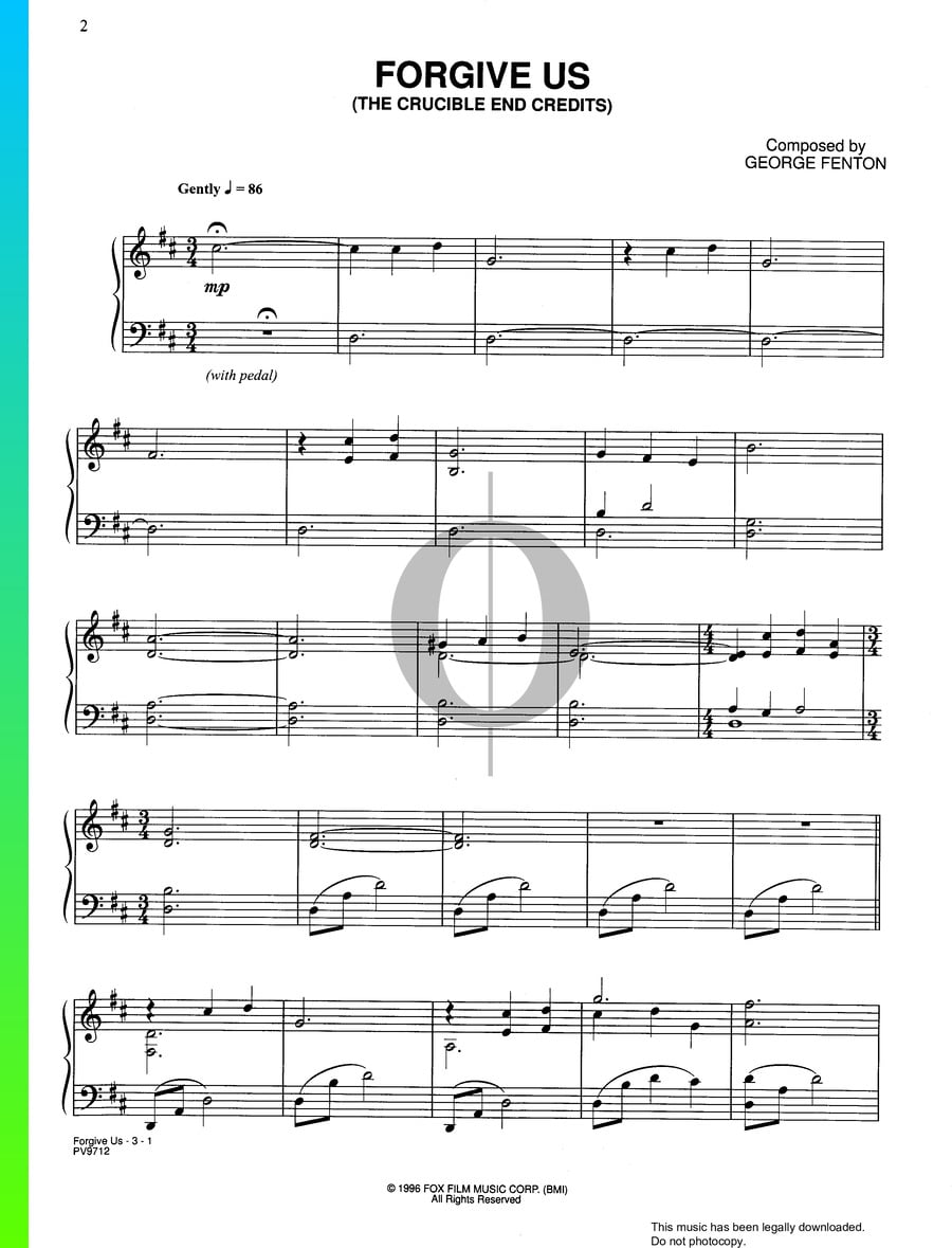 Forgive Us Piano Sheet Music from The Crucible by George Fenton - OKTAV