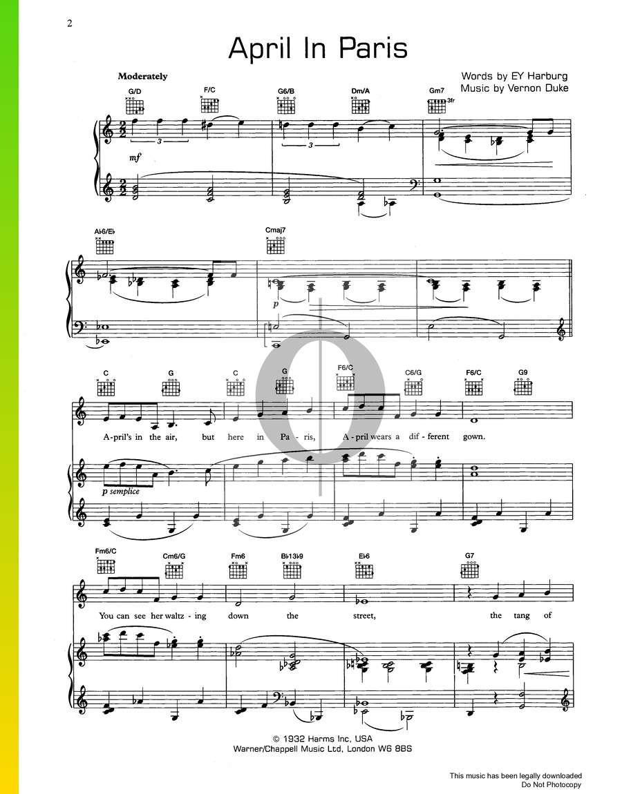 April In Paris (Freddy Martin) Piano Sheet Music - OKTAV
