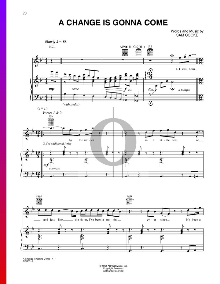 A Change Is Gonna Come (Sam Cooke) Piano Sheet Music - OKTAV