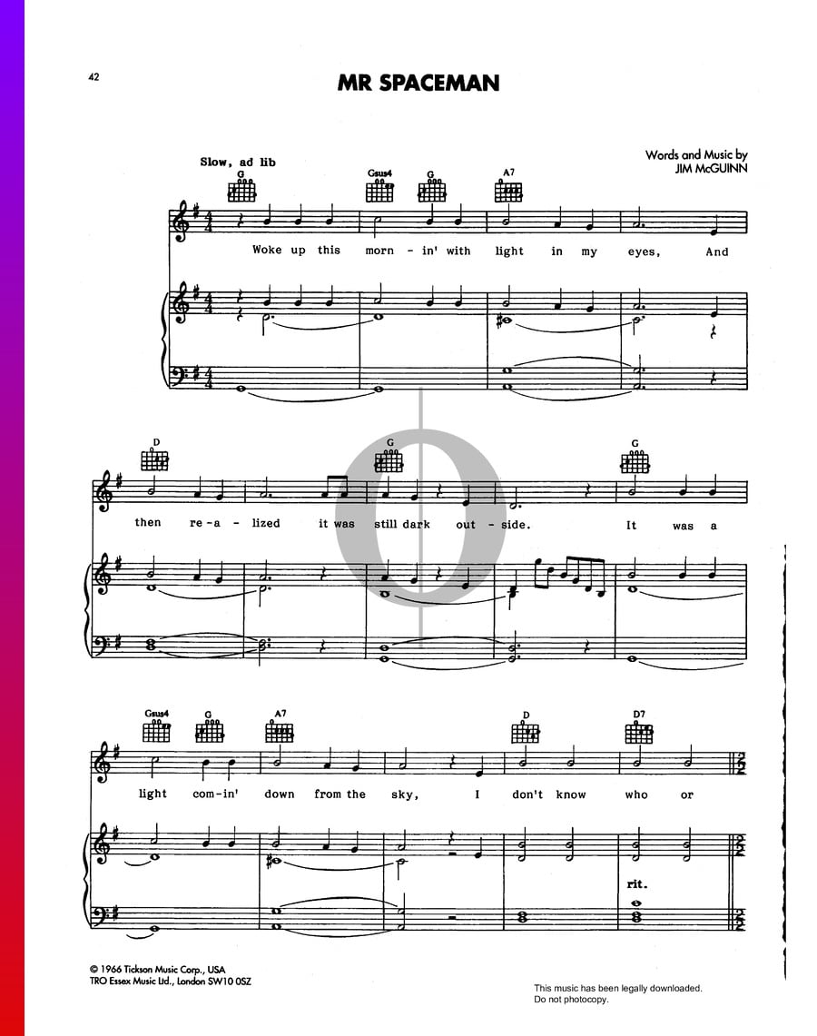 Mr. Spaceman (The Byrds) Piano Sheet Music - OKTAV