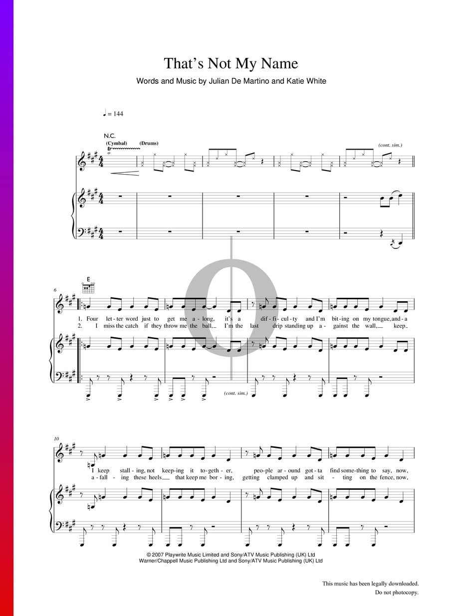 That's Not My Name (The Ting Tings) Piano Sheet Music - OKTAV