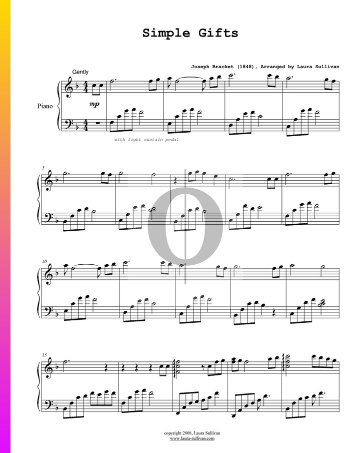 Simple Gifts (Laura Sullivan) Piano Sheet Music - OKTAV