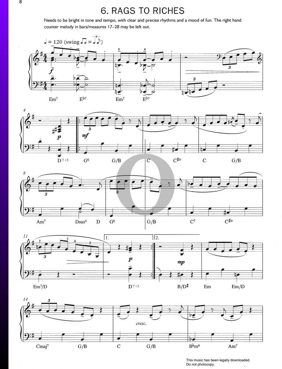 Rags to Riches (John Kember) Piano Sheet Music - OKTAV