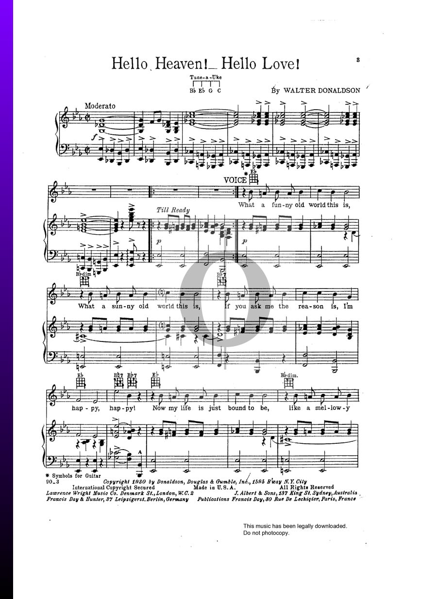 Hello Heaven! Hello Love! (Walter Donaldson) Piano Sheet Music - OKTAV
