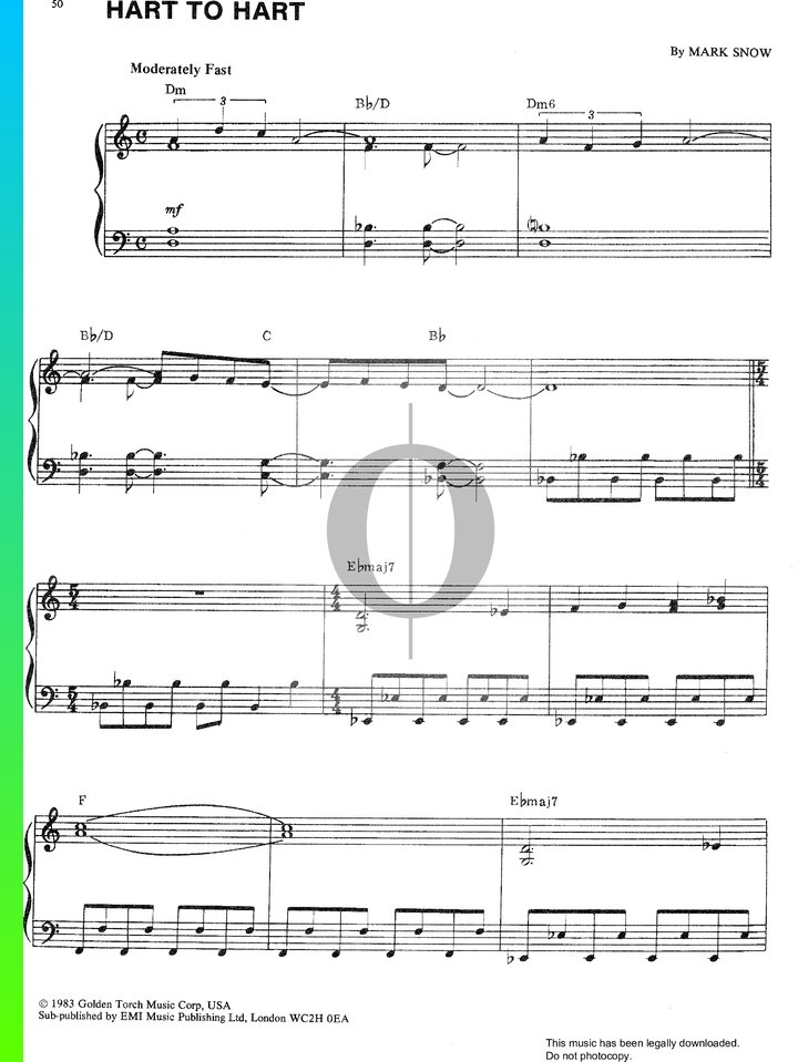 Hart To Hart Piano Sheet Music from by Mark Snow - OKTAV