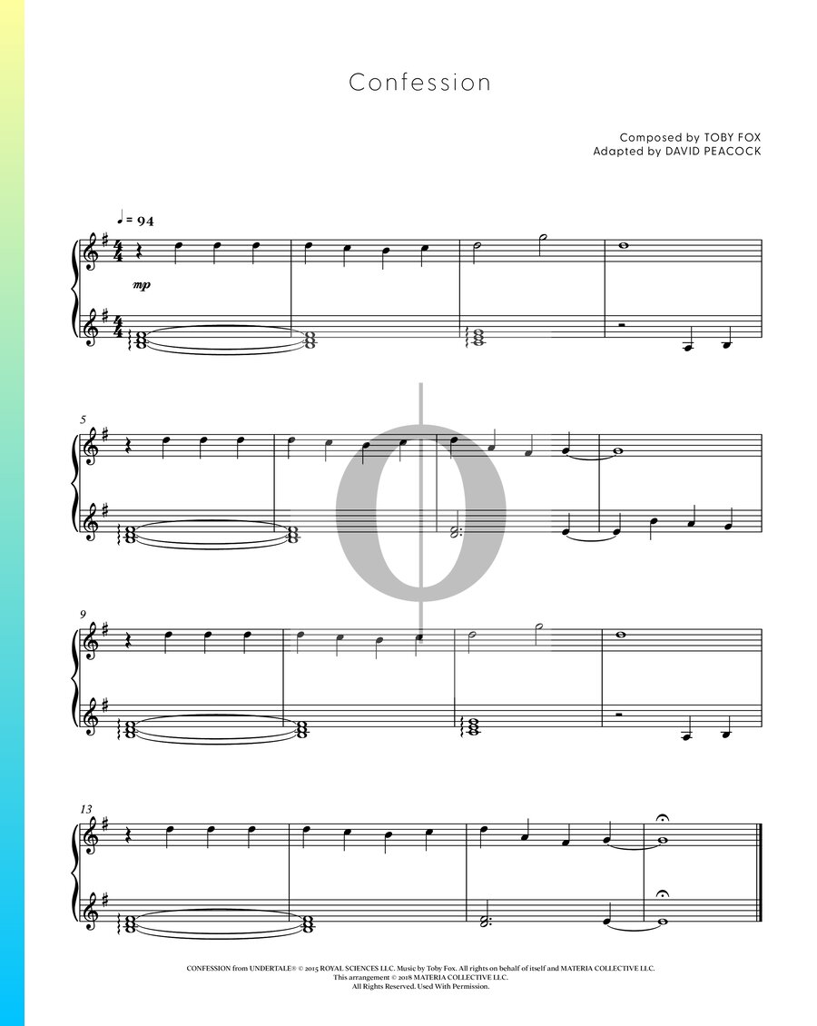Confession (Toby Fox) Piano Sheet Music - OKTAV