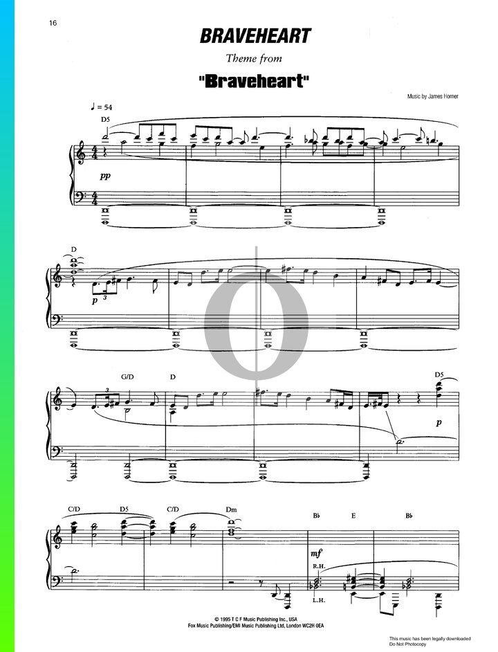 Braveheart Piano Sheet Music from Braveheart by James Horner - OKTAV