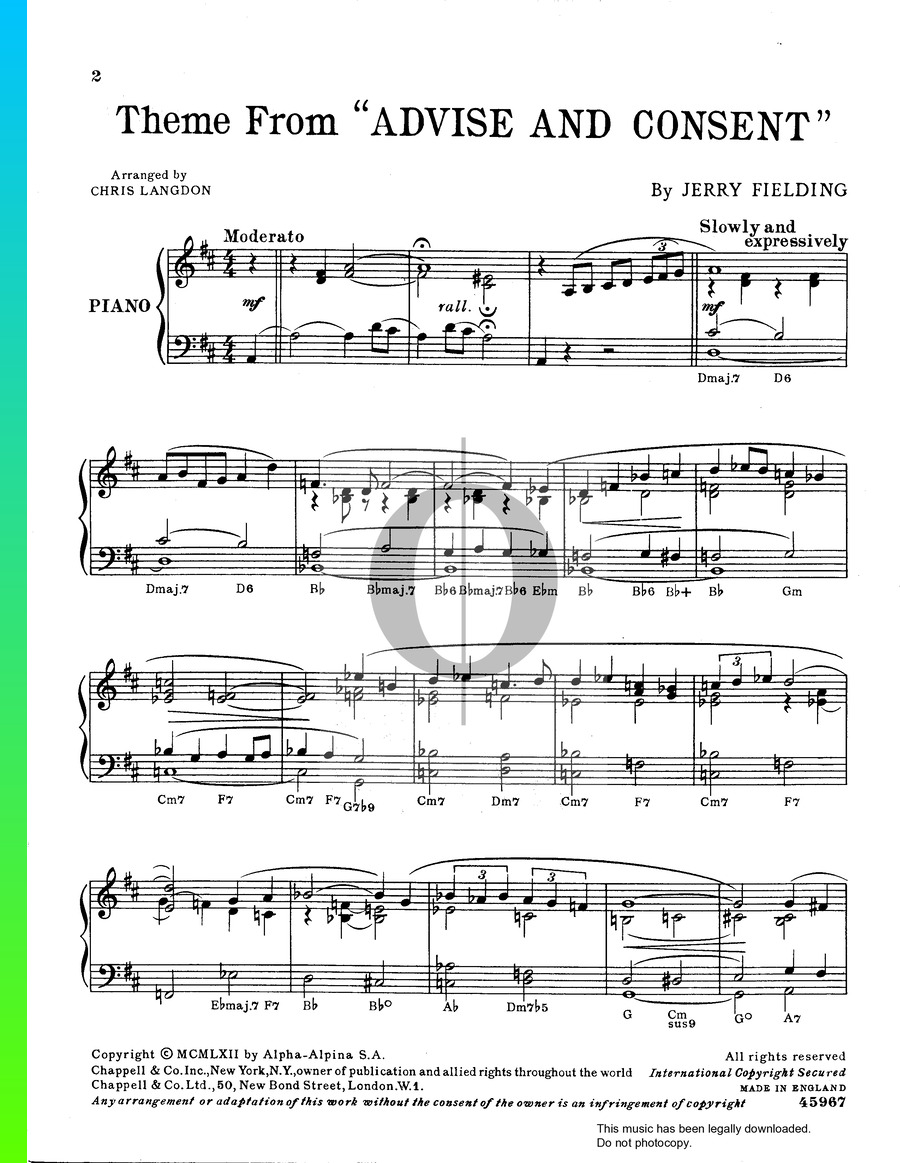 Advise And Consent Piano Sheet Music from Advise and Consent by Chris ...