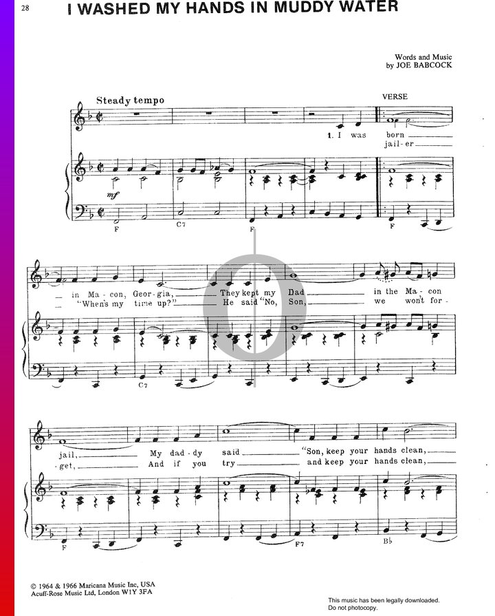 I Washed My Hands In Muddy Water (Elvis Presley) Piano Sheet Music - OKTAV