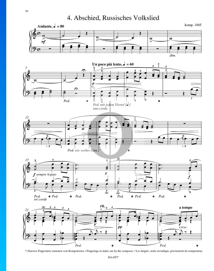 Farewell, Russian Folksong, S. 251 (Franz Liszt) Piano Sheet Music - OKTAV