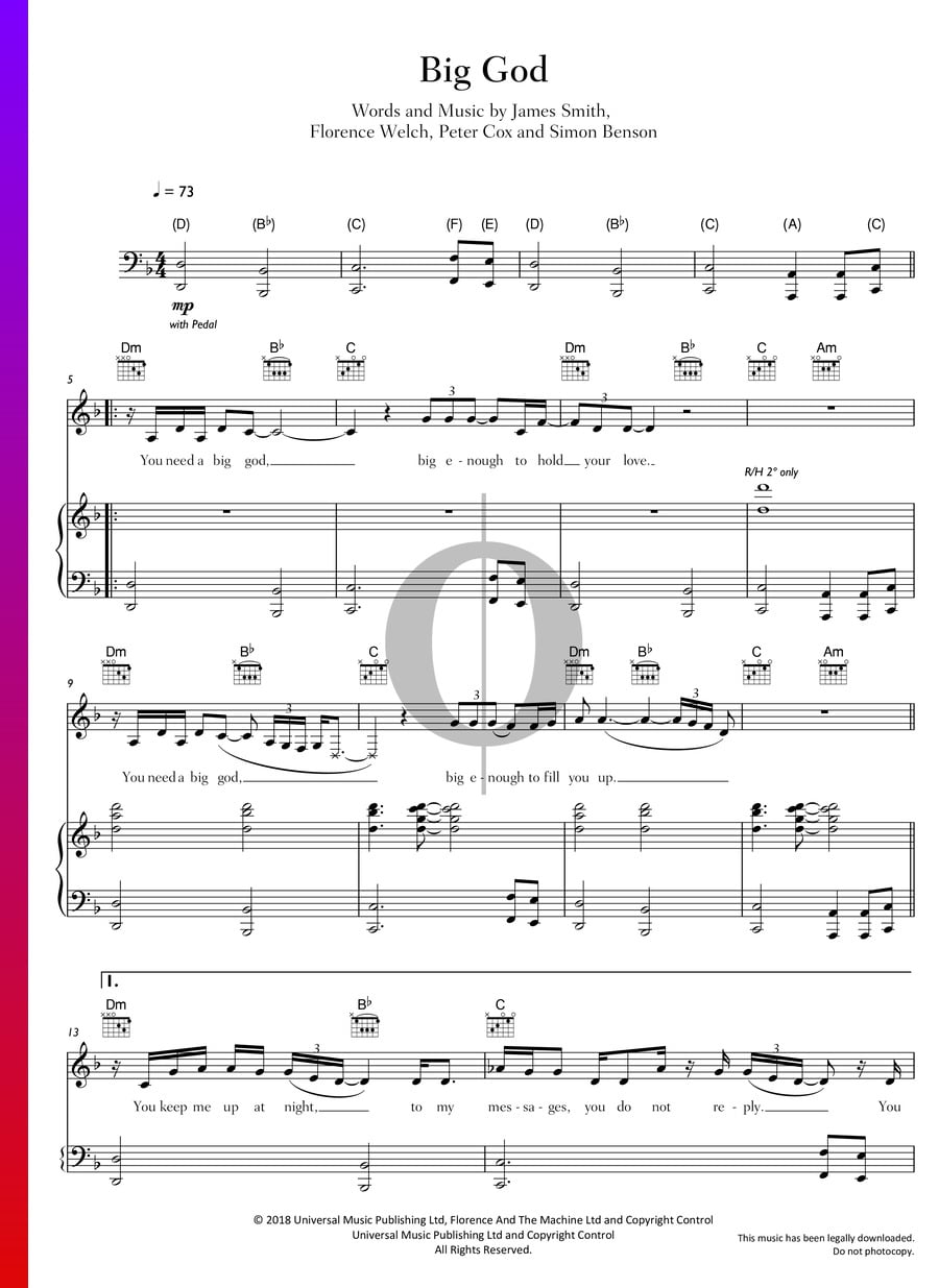 Big God (Florence + the Machine) Piano Sheet Music - OKTAV