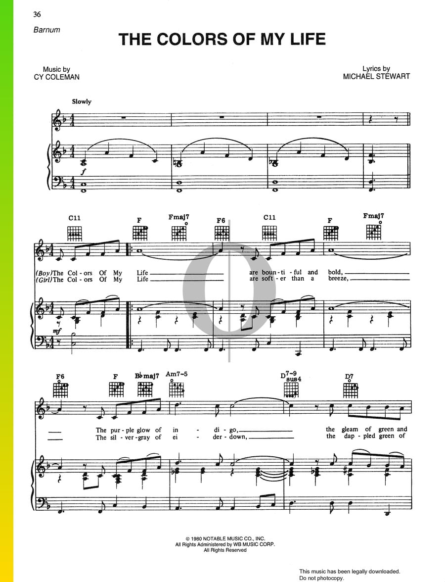 The Colors Of My Life (Cy Coleman) Piano Sheet Music - OKTAV