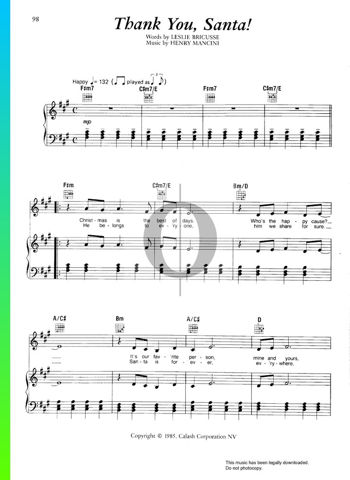 Thank You, Santa! Piano Sheet Music from Santa Claus: The Movie by ...
