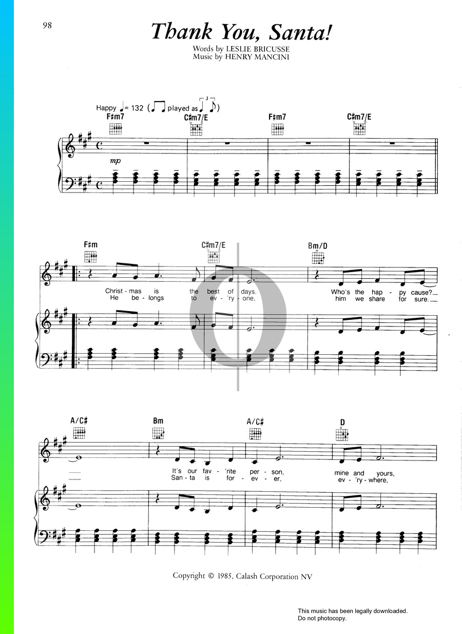 Thank You, Santa! Piano Sheet Music from Santa Claus: The Movie by ...