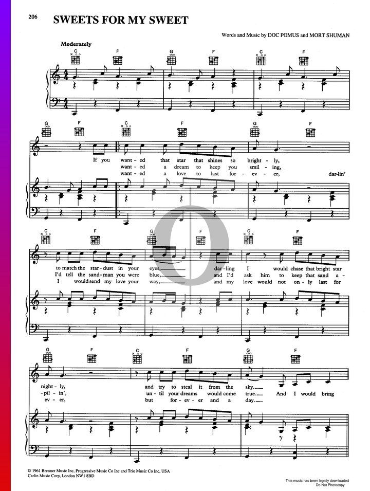 Sweets For My Sweet (The Searchers) Piano Sheet Music - OKTAV