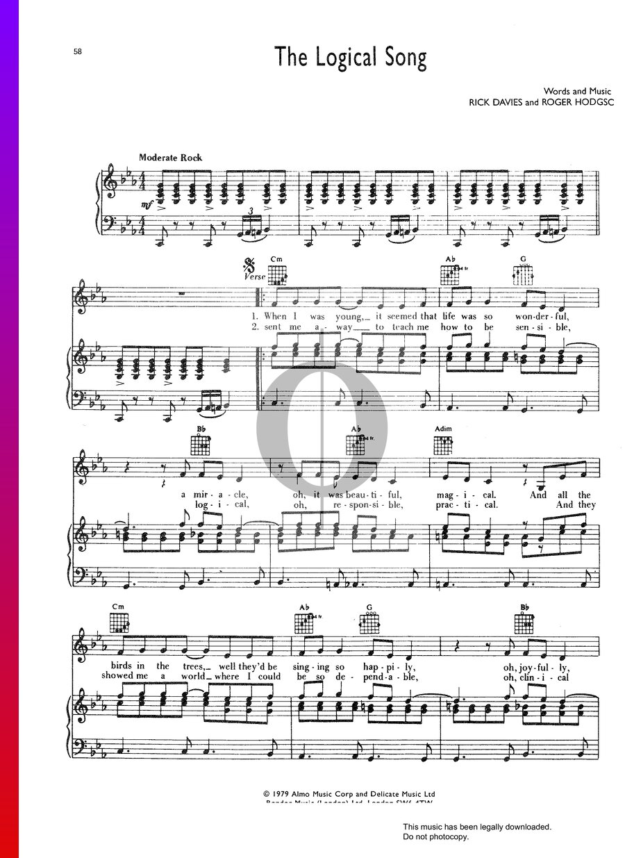 The Logical Song (Supertramp) Piano Sheet Music - OKTAV
