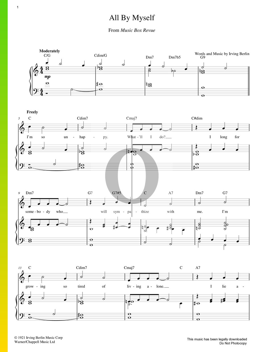 All By Myself (Irving Berlin) Piano Sheet Music - OKTAV