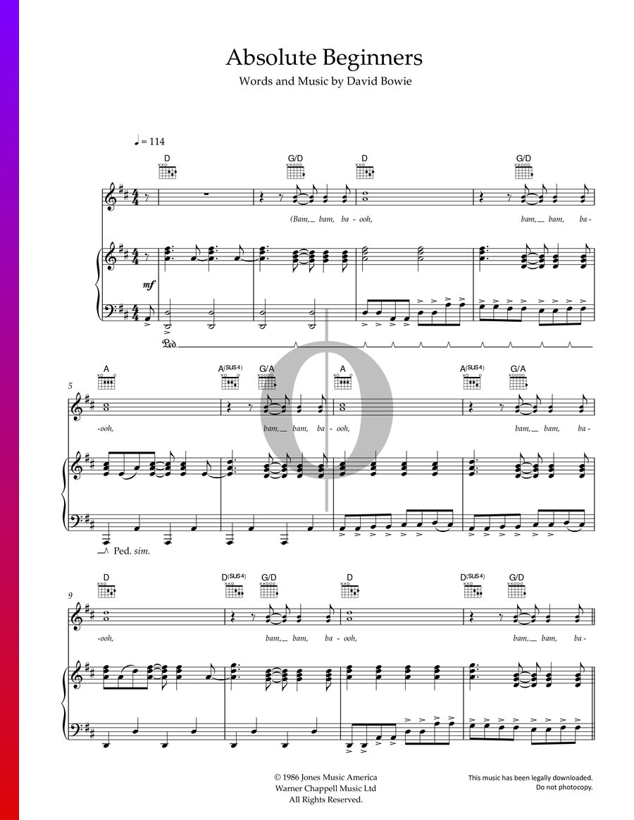 Absolute Beginners (David Bowie) Piano Sheet Music - OKTAV